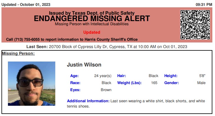 Endangered Missing Alert Issued for Man with Intellectual Disabilities Last Seen in Cypress, TX ...