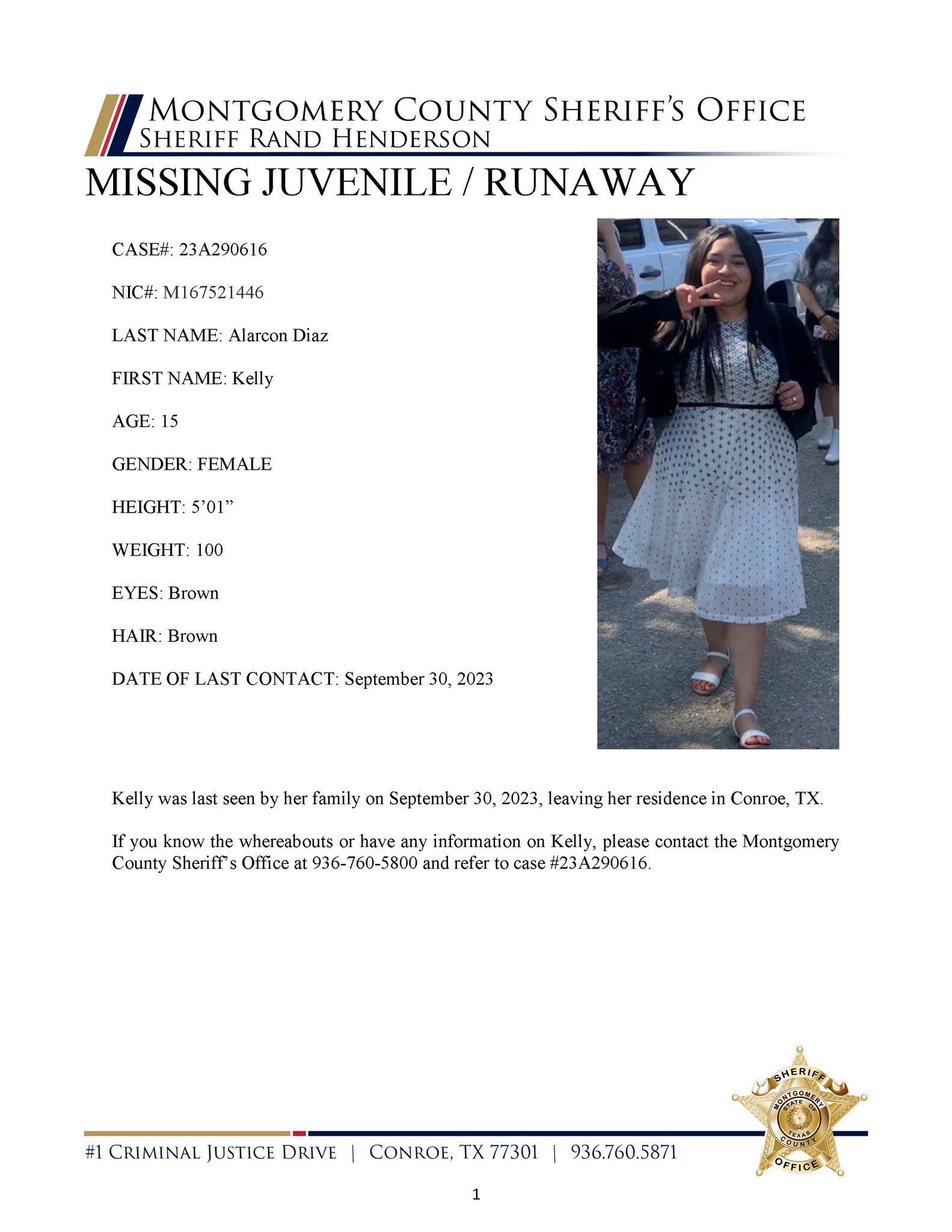Montgomery County Sheriff’s Office Seeks Public’s Help in Locating ...